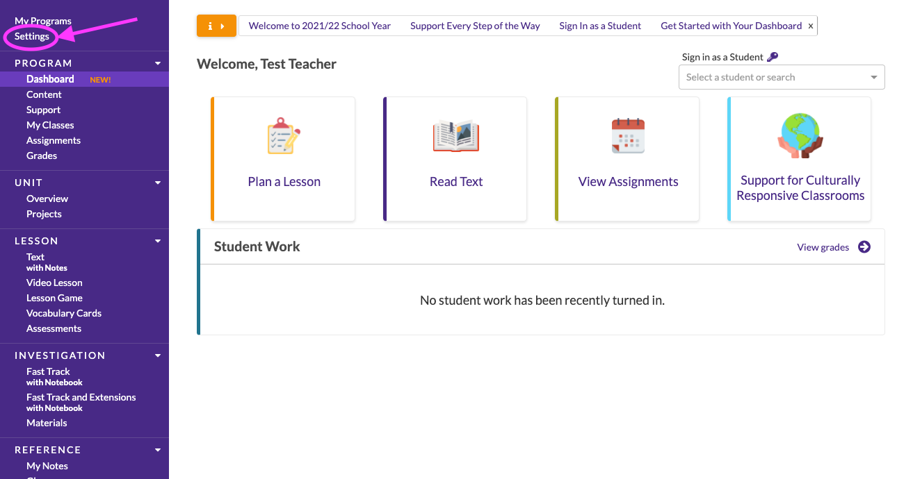 Teacher Account Settings