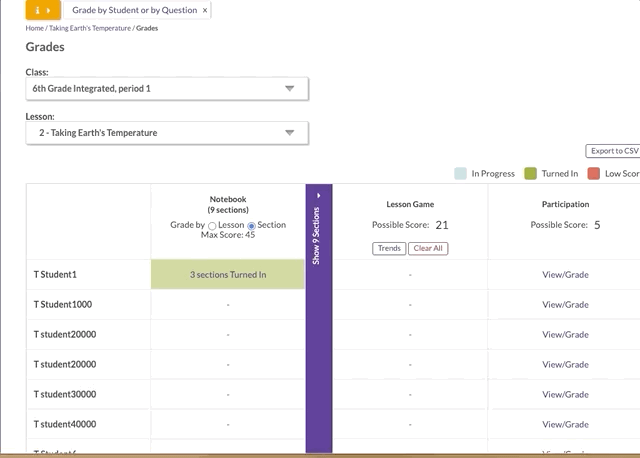 Grading Notebook by Section