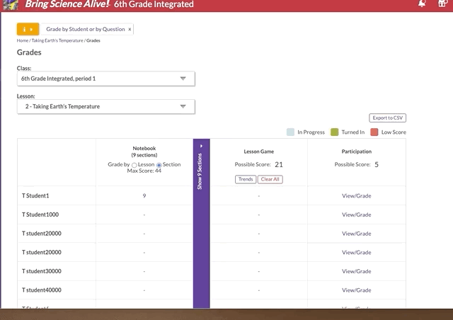 Grading Notebook by Section