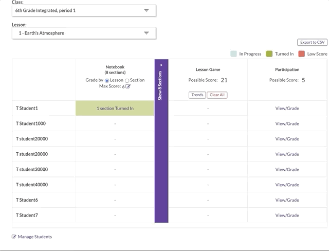 Grading Notebook by Lesson