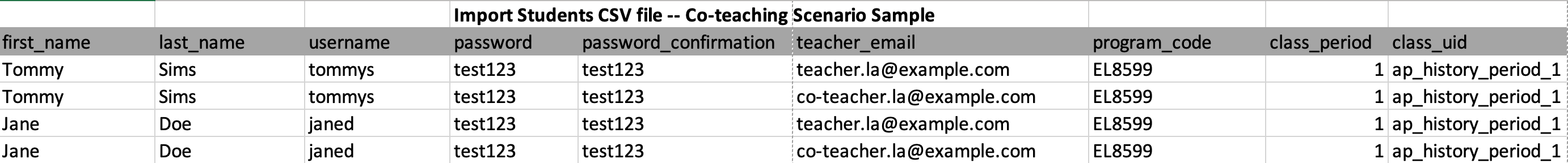 Create a Student CSV File with Co-teachers