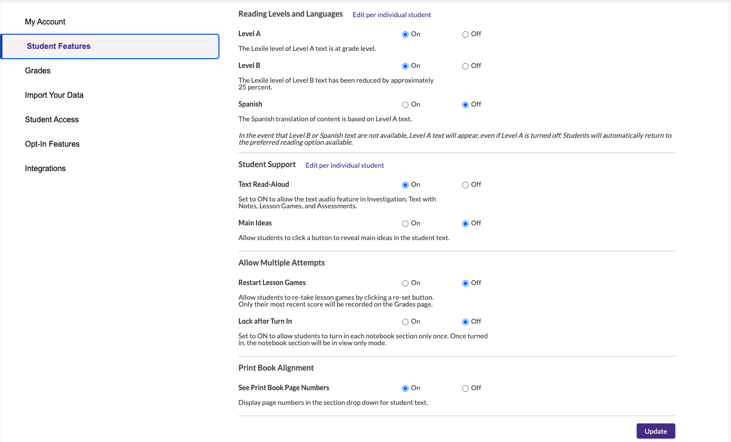 Teacher Account Settings
