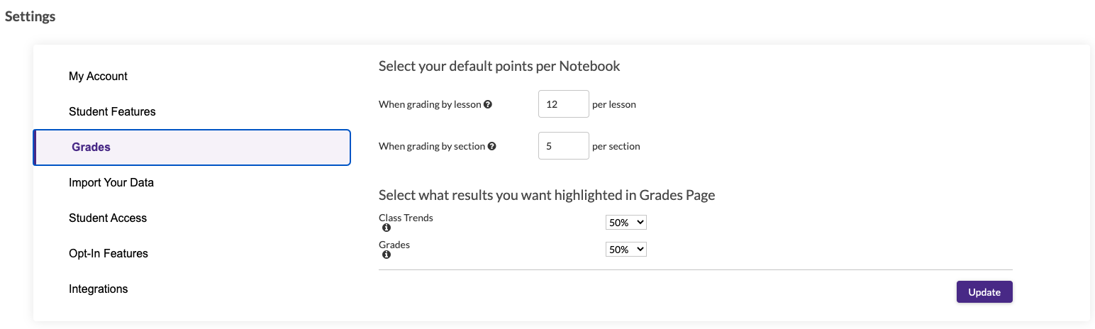 Teacher Account Settings