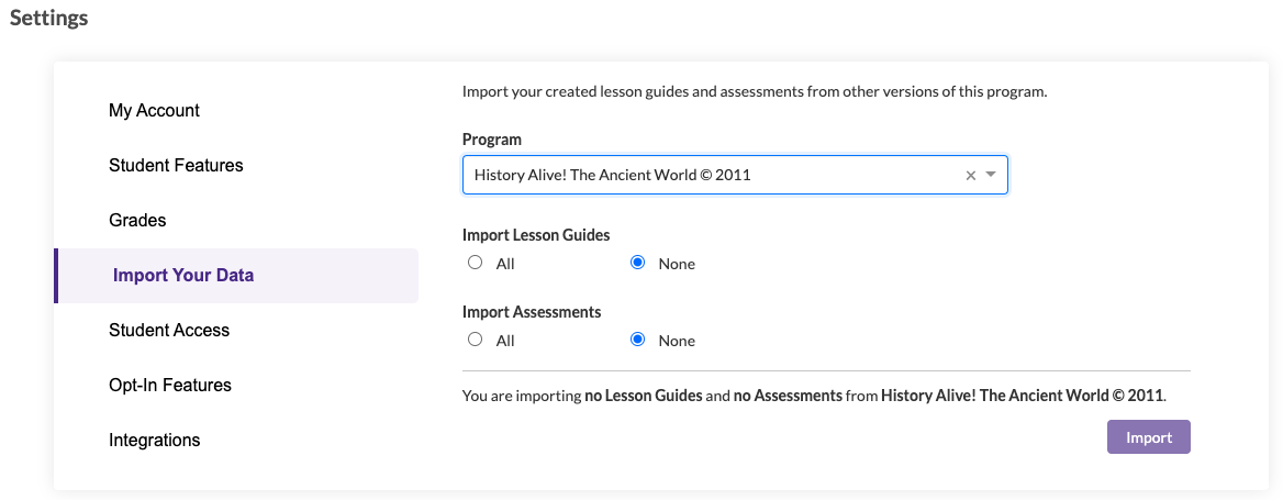 Teacher Account Settings