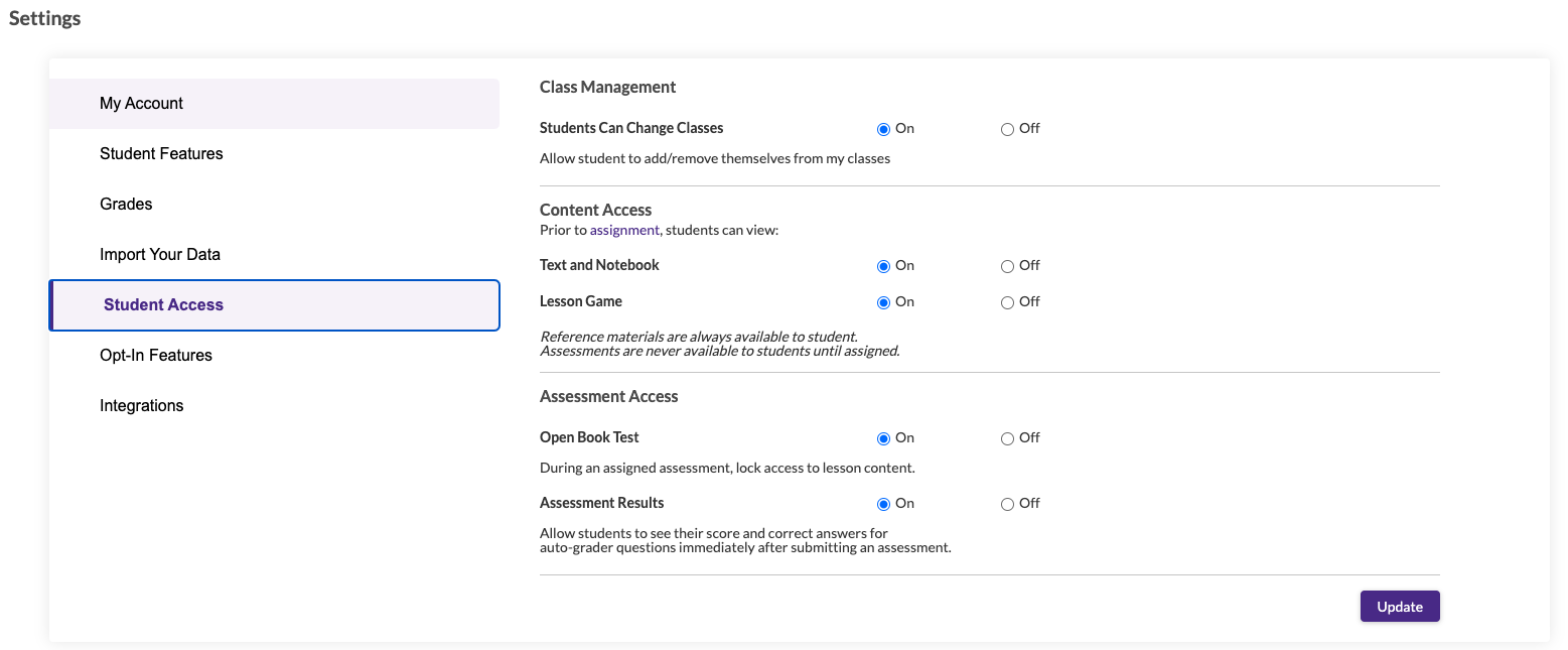 Teacher Account Settings