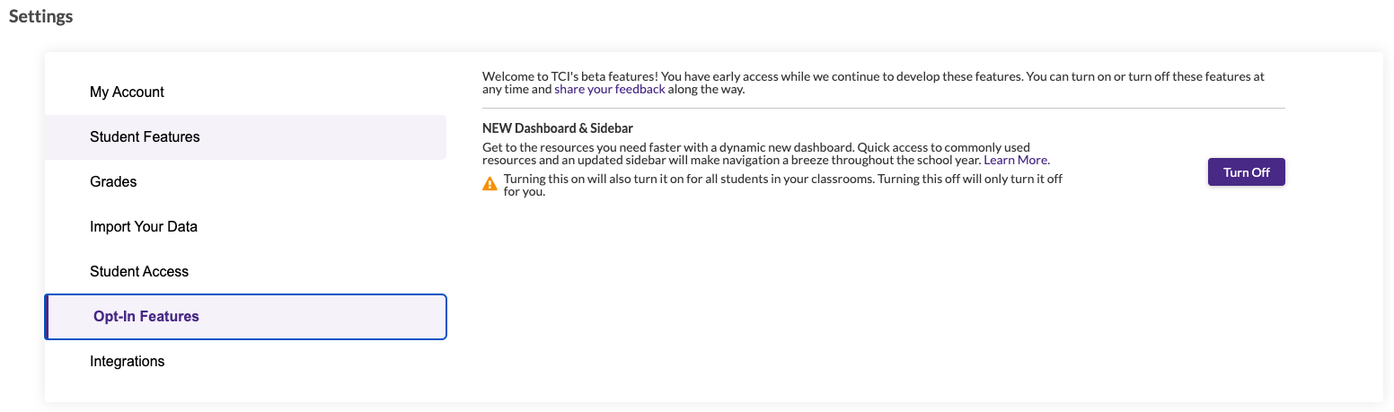 Teacher Account Settings