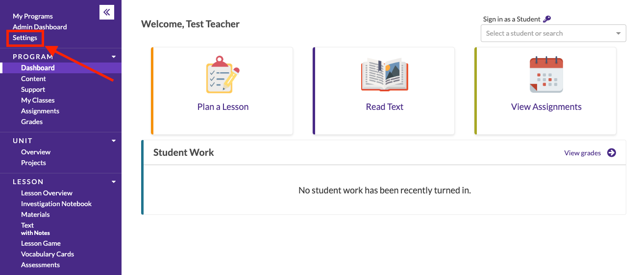 Teacher Account Settings