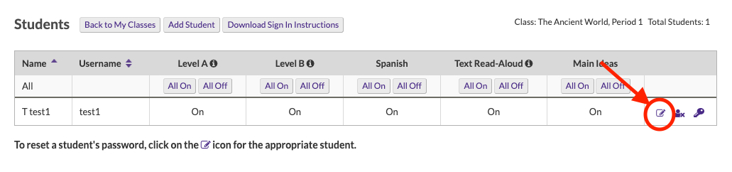 Edit Student Passwords