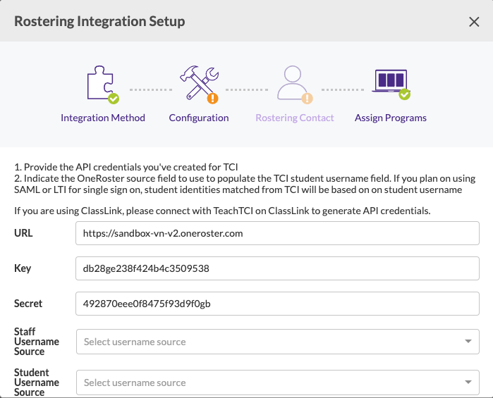 Set up OneRoster API for TCI