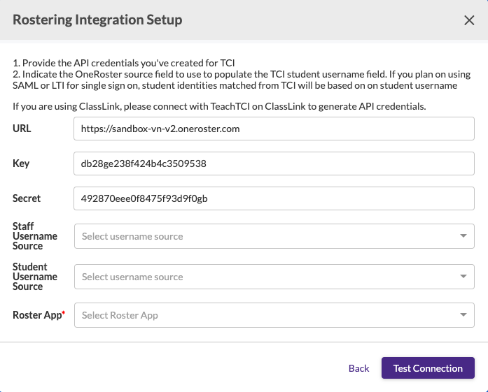 Set up OneRoster API for TCI