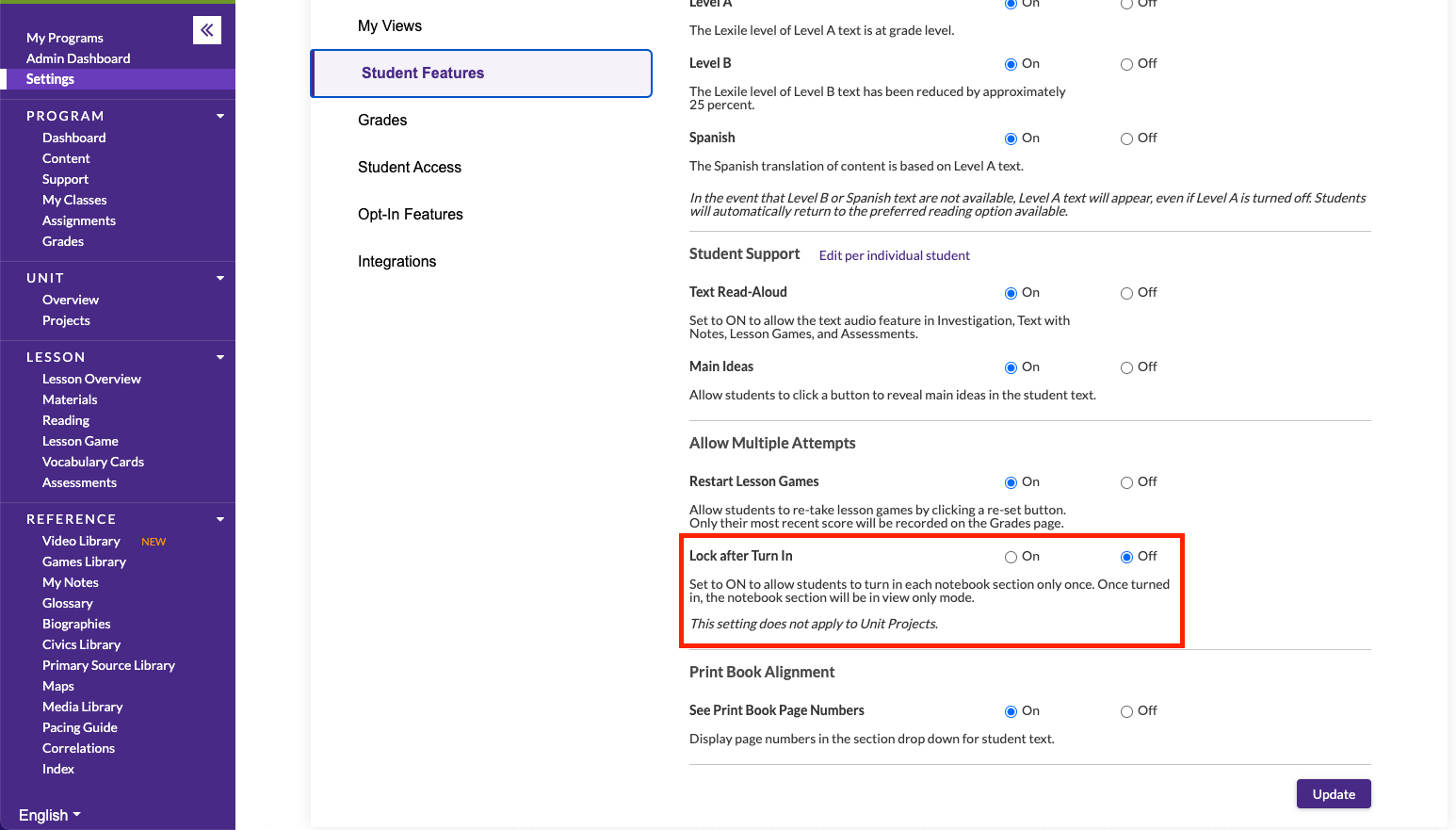 The 'Lock after Turn In' Setting