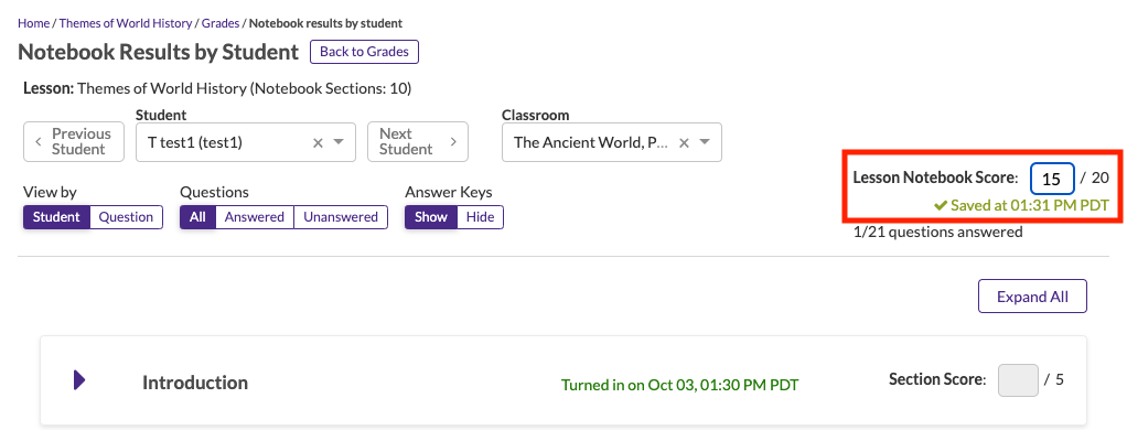 Grade Notebook Assignments