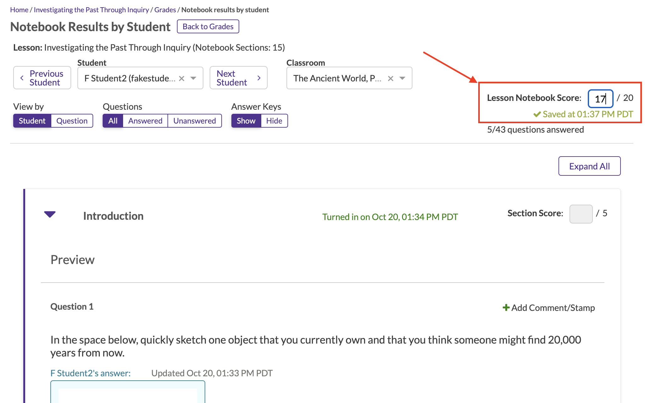 Grade Notebook by Lesson