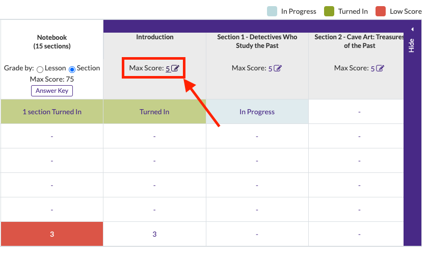 Grade Notebook by Section