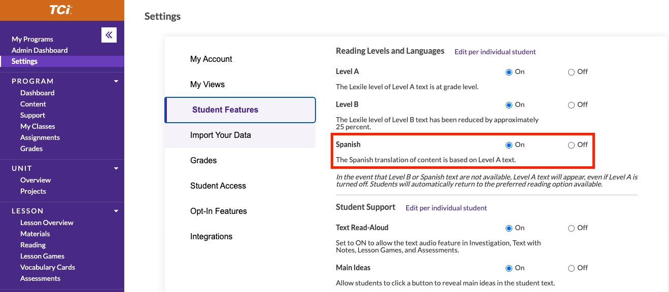Access Spanish or Other Languages