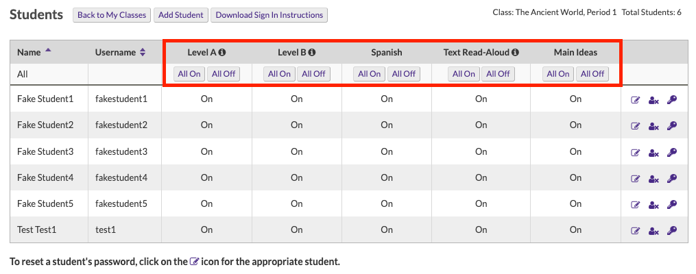 Student and Class Settings