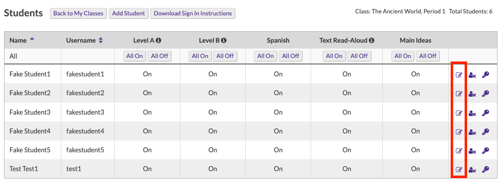 Student and Class Settings