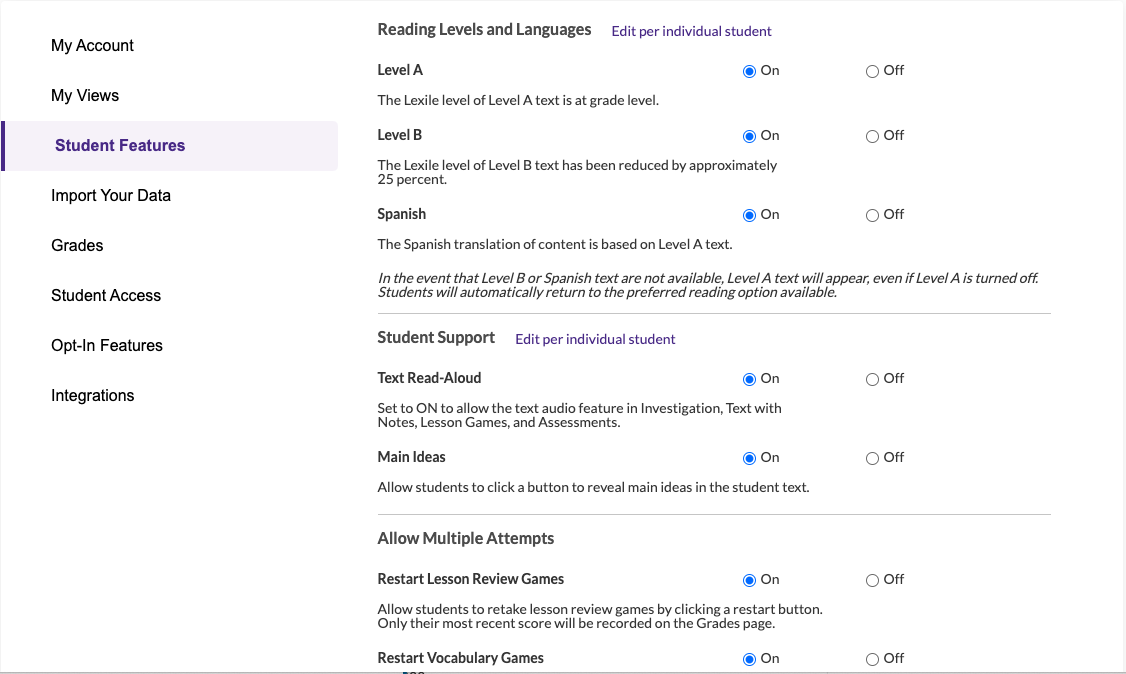 Teacher Account Settings