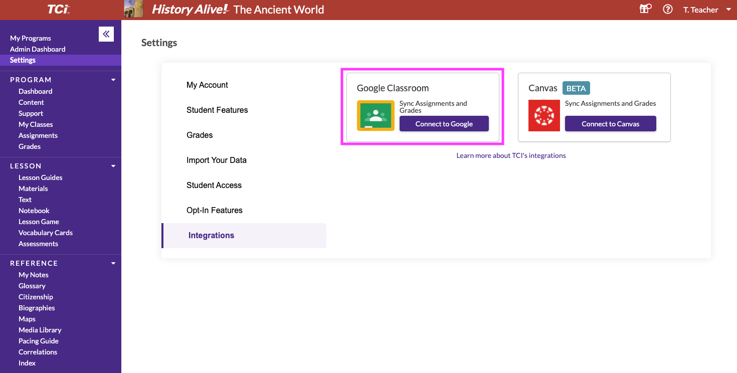 Set up and Use TCI's Google Classroom Integration