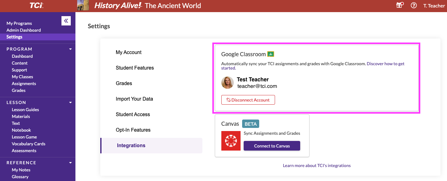 Set up and Use TCI's Google Classroom Integration