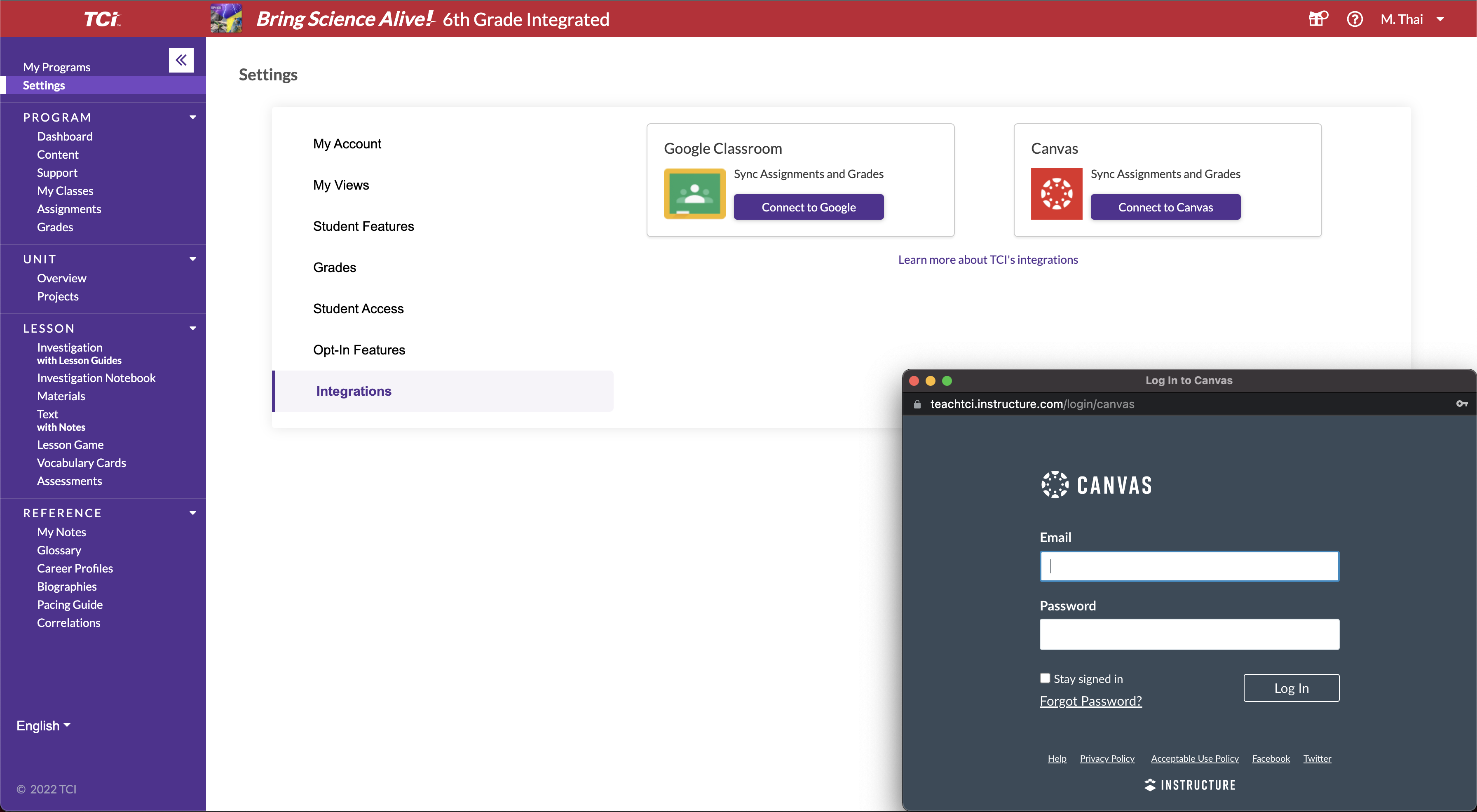 Use TCI's Canvas Integration for Assignments and Grading