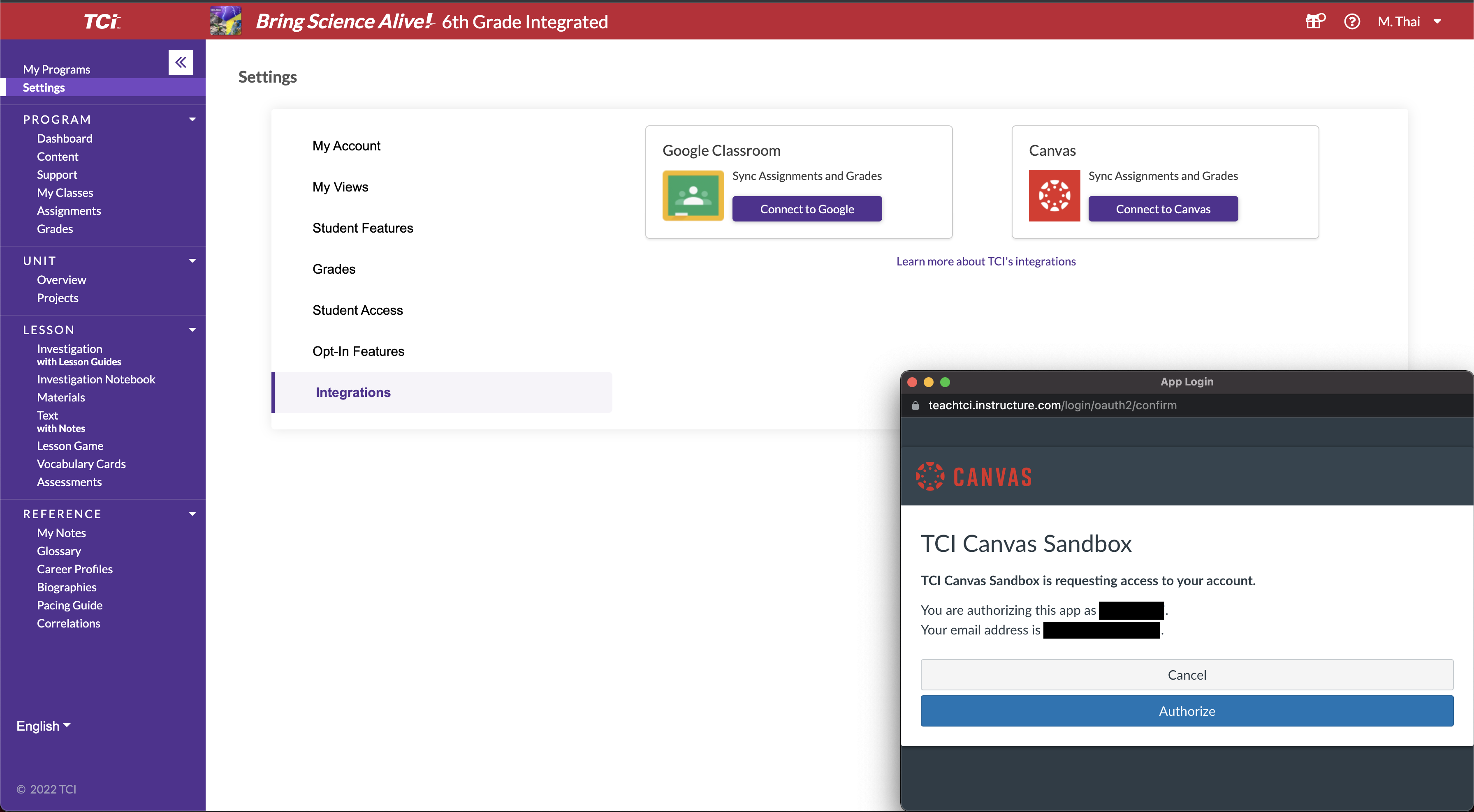 Use TCI's Canvas Integration for Assignments and Grading