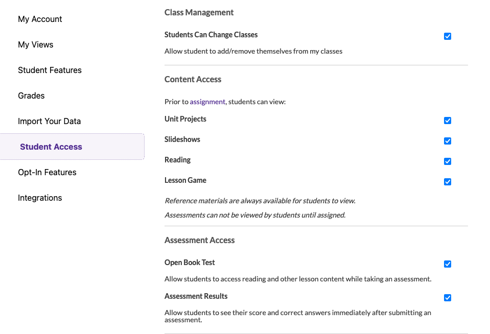 Teacher Account Settings