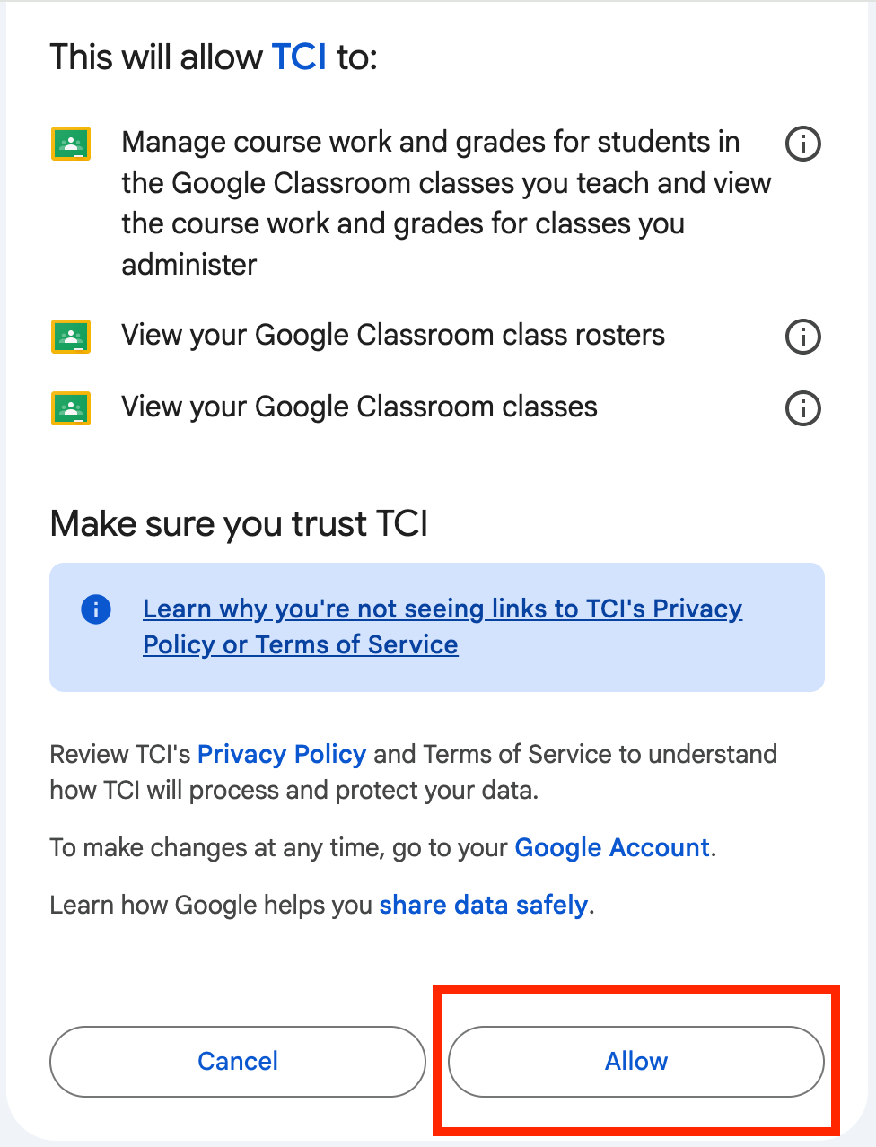 Set up and Use TCI's Google Classroom Integration