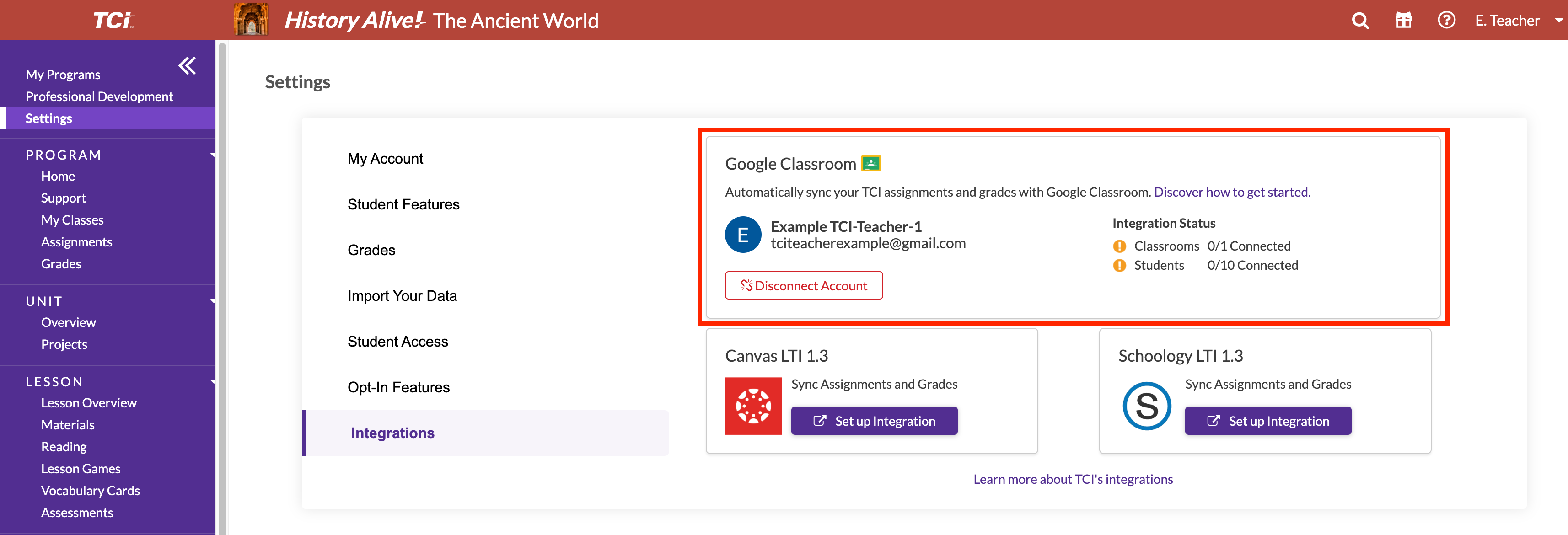 Set up and Use TCI's Google Classroom Integration