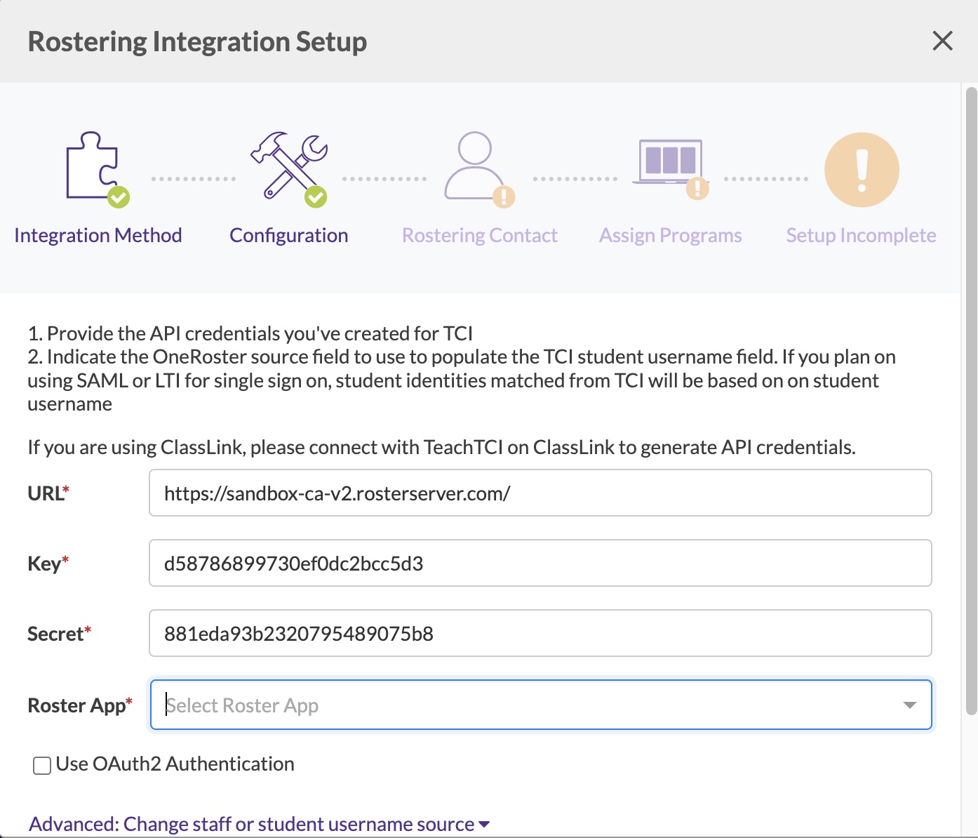 Set up OneRoster API for TCI
