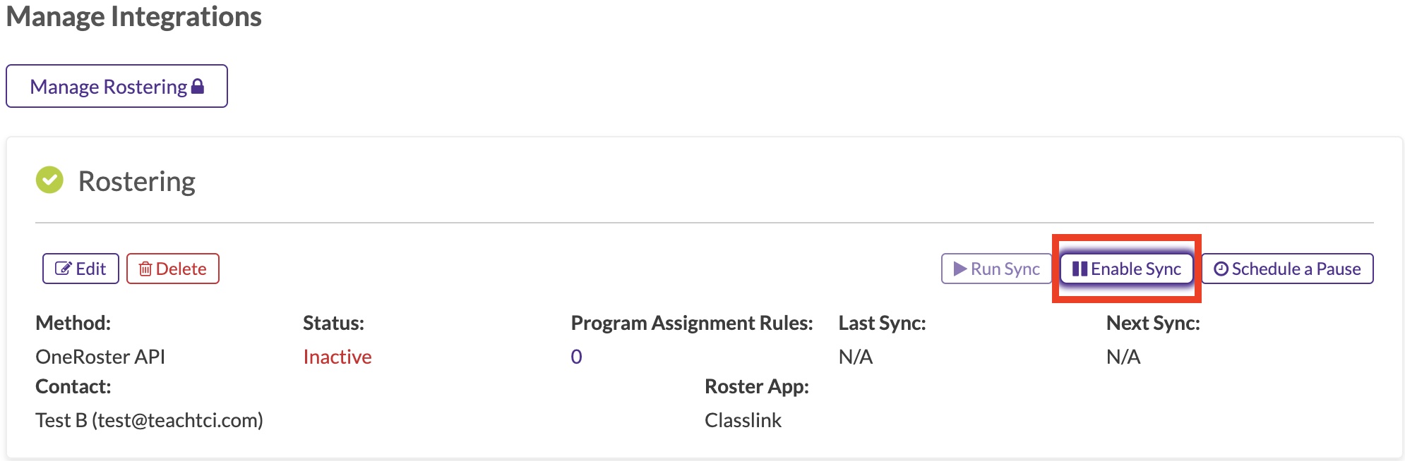 Set up OneRoster API for TCI