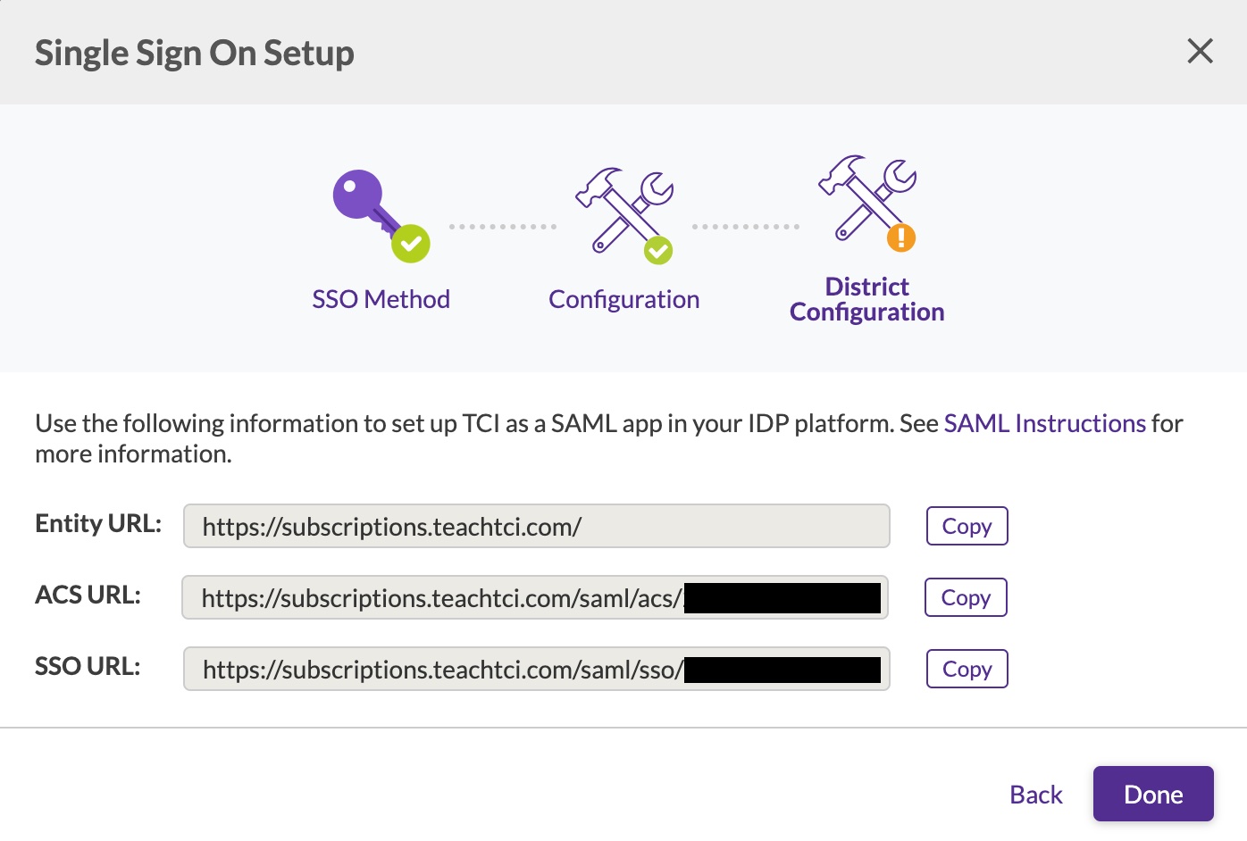 Set up RapidIdentity SAML SSO with TCI