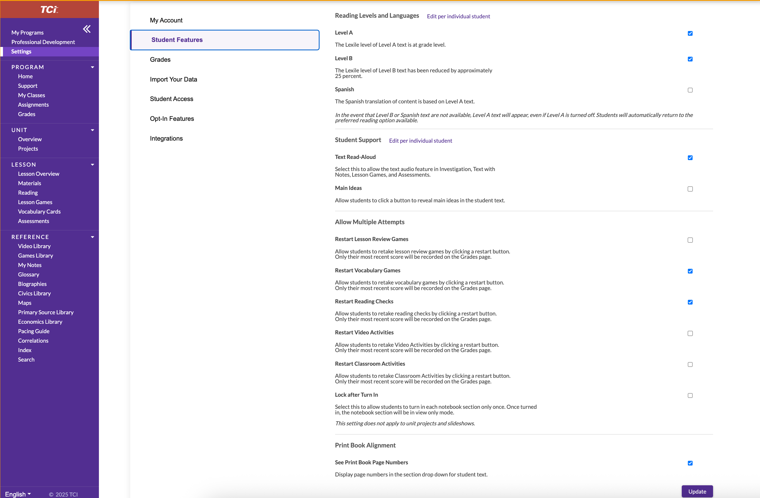Teacher Account Settings