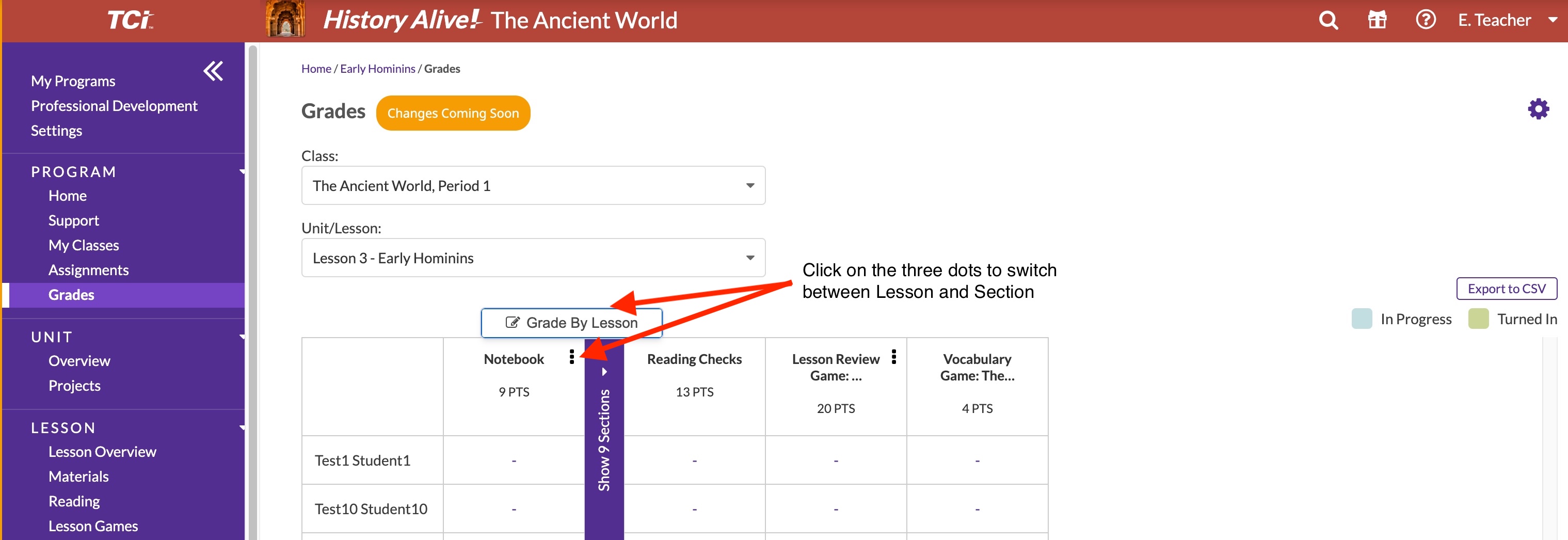 Grade Notebook by Lesson