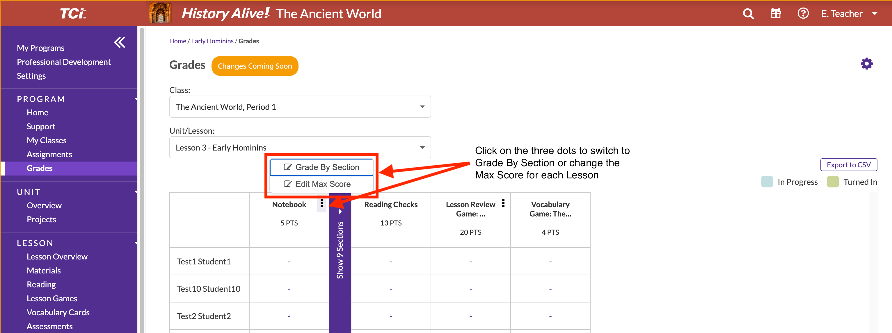 Grade Notebook by Section