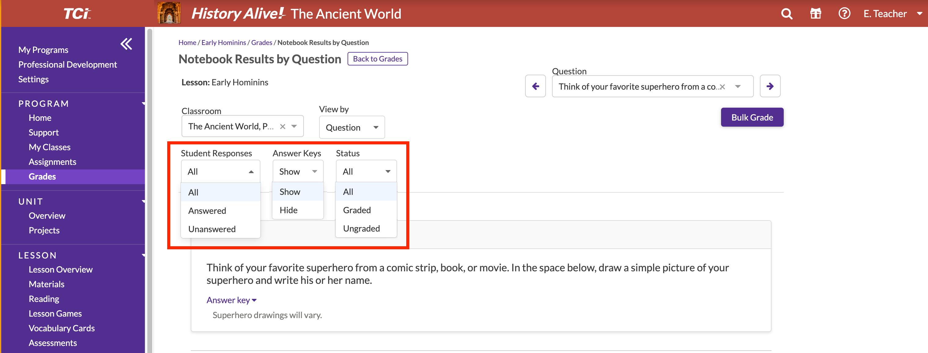 Grade Notebook Assignments