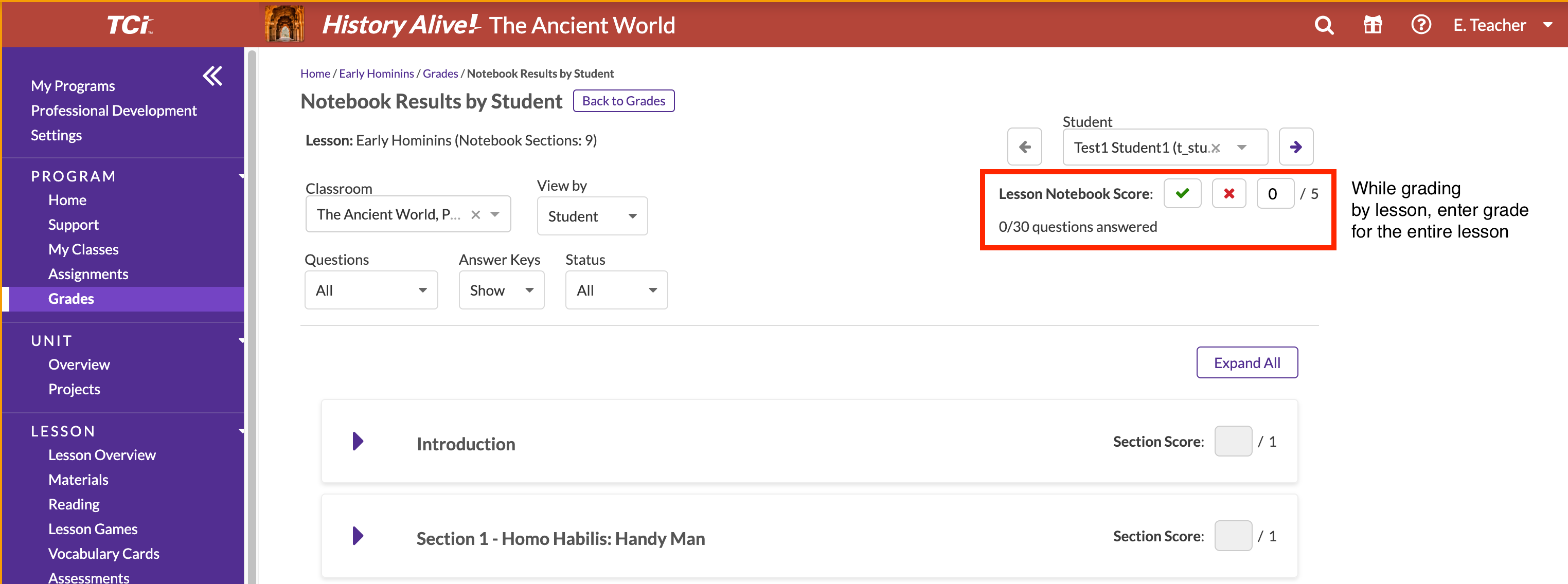 Grade Notebook Assignments